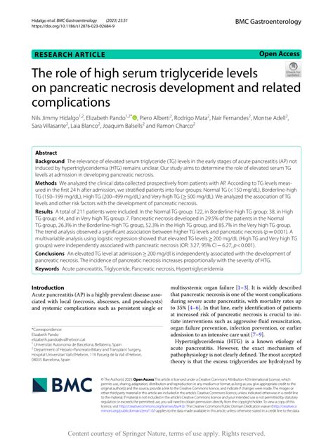 Pdf The Role Of High Serum Triglyceride Levels On Pancreatic Necrosis