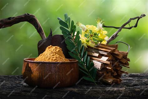Premium Photo Sappan Or Caesalpinia Sappan Flowerspowder And Wood Nature Background