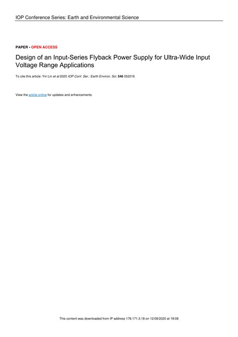 Pdf Design Of An Input Series Flyback Power Supply For Ultra Wide