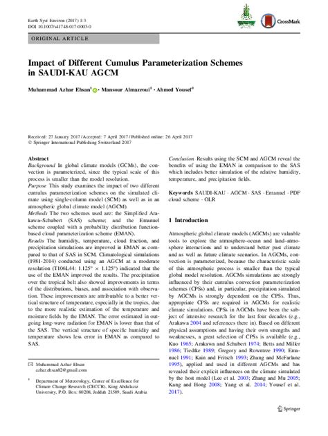 Pdf Impact Of Different Cumulus Parameterization Schemes In Saudi Kau