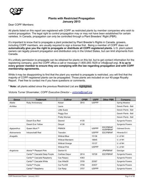 Plants With Restricted Propagation January 2013
