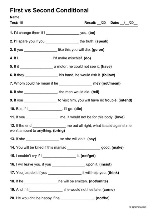 101 First Vs Second Conditional Pdf Worksheets With Answers Grammarism