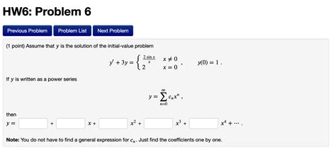 Solved Hw6 Problem 6 Previous Problem Problem List Next