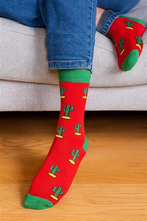 Retro Red Cactus Crew Socks Fun Plant Lover T Etsy