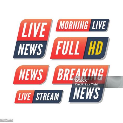Set Spanduk Tv Logo Berita Langsung Yang Melanggar Ilustrasi Stok