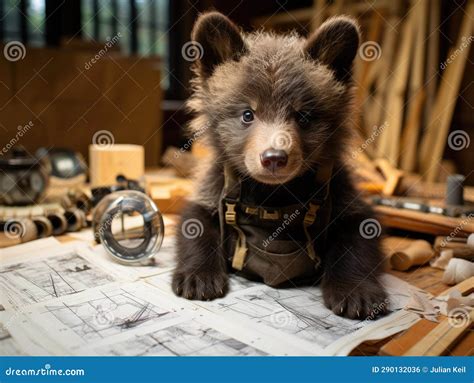 Bear Cub Architect With Blueprints In Nature Stock Illustration Illustration Of Bear