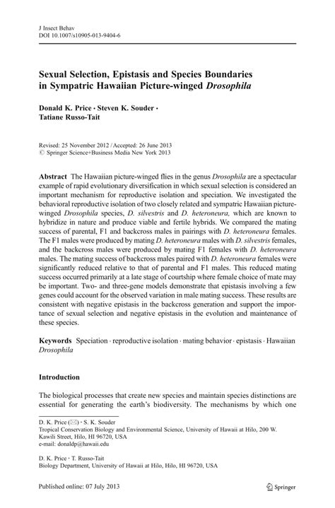Pdf Sexual Selection Epistasis And Species Boundaries In Sympatric