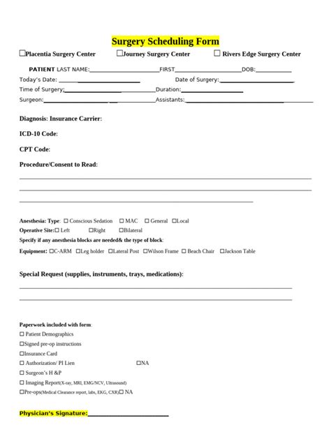 Surgery Scheduling Form Pdf