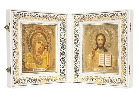 Складень венчальный, белый жаккард. Венчальная пара икон - Пресвятая ...