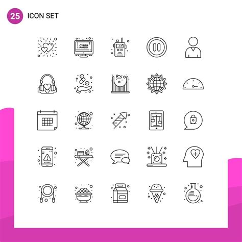 25 User Interface Line Pack Of Modern Signs And Symbols Of Handbag Human Police Radio User