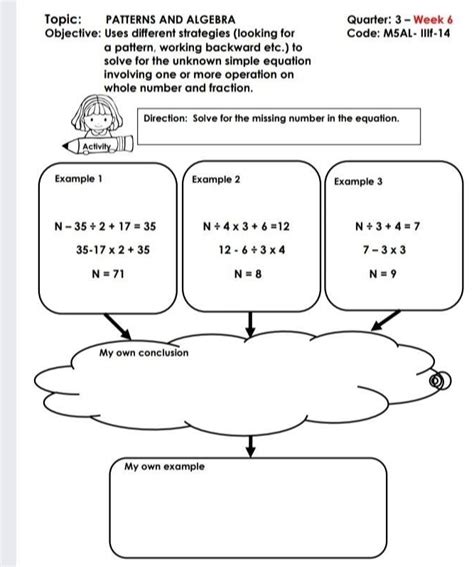 solved topic patterns and algebra quarter 3 week 6 objective uses