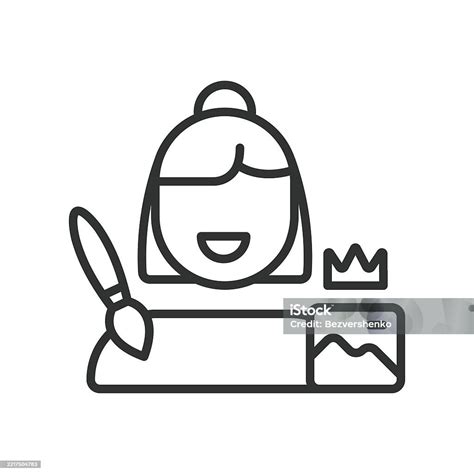 아트 디렉터 라인 디자인의 아이콘 아트 디렉터 크리에이티브 디렉터 시각적 개념 브랜딩 광고 캠페인 흰색 배경에 그래픽 디자인 Vector 아트 디렉터 편집 가능한 획 아이콘