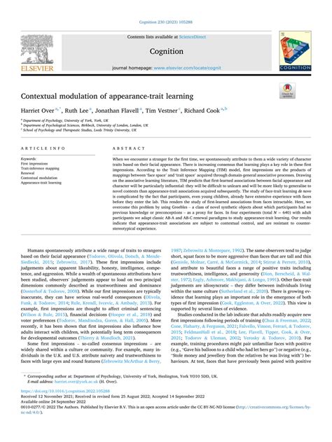 Pdf Contextual Modulation Of Appearance Trait Learning