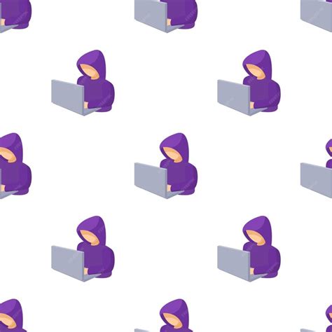 Premium Vector Hooded Computer Hacker With Laptop Pattern Seamless Background Texture Repeat