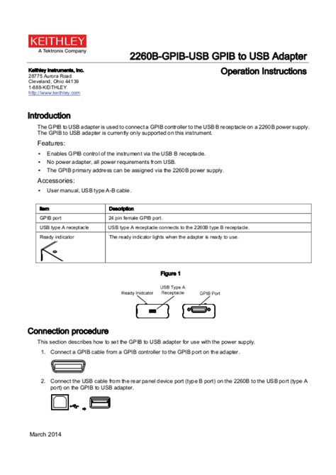 Tektronix 2260b Gpib Usb Gpib To Usb Adapter Operation Instructions User Manual