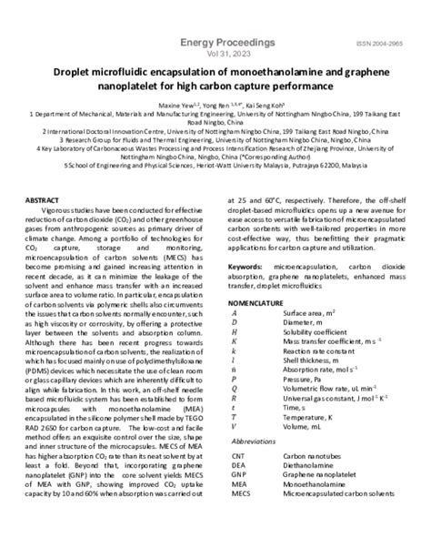 Pdf Droplet Microfluidic Encapsulation Of Monoethanolamine And Graphene Nanoplatelet For High