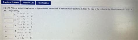 Solved Point A Linear System May Have A Unique Solution Chegg Com
