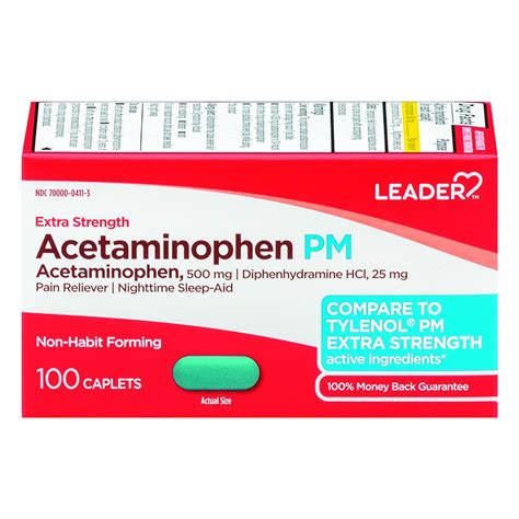 Leader Acetaminophen Pm Extra Strength Coated Caplets 100 Ea