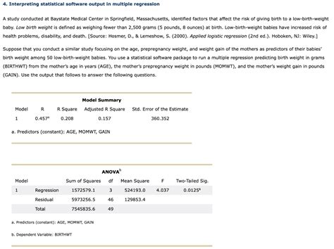 solved 4 interpreting statistical software output in