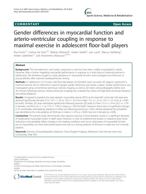 Pdf Gender Differences In Myocardial Function And Arterio Ventricular Coupling In Response To
