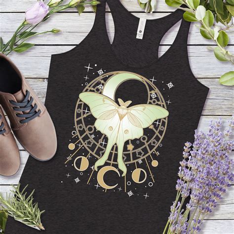 Luna Moth Tank Top Boho Celestial Moon Phase Luna Moth Yoga Top