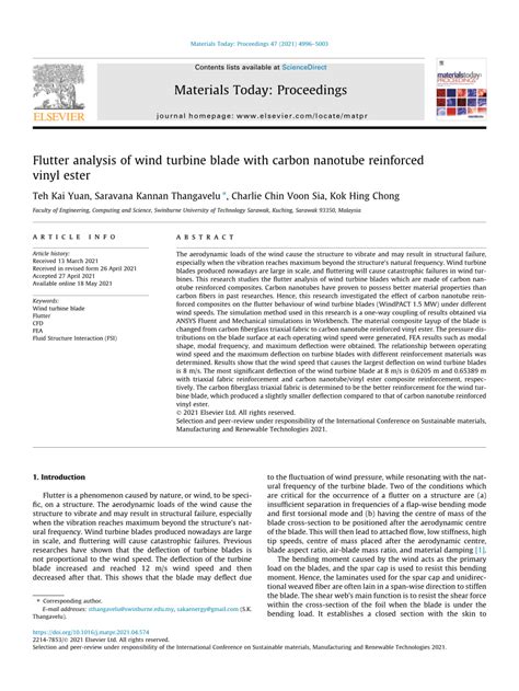 Pdf Flutter Analysis Of Wind Turbine Blade With Carbon Nanotube Reinforced Vinyl Ester