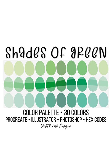 Shades Of Green Procreate Palette Color Chart Photoshop Ipad Procreate Digital Download