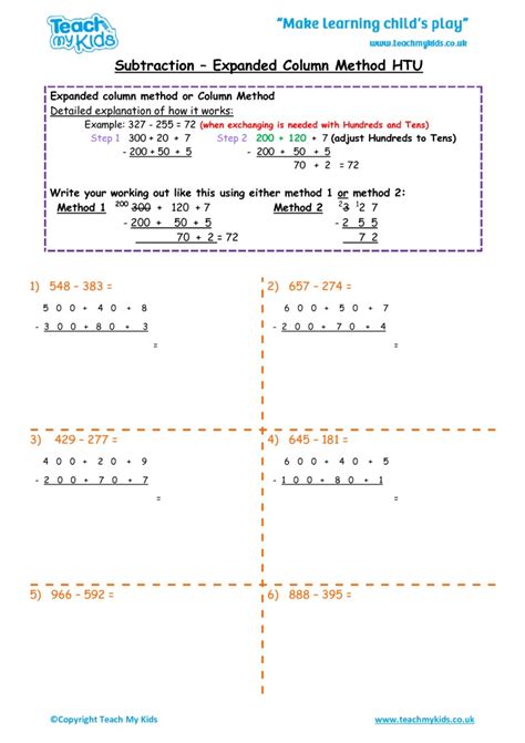 Subtraction Expanded Column Method Htu Tmk Education