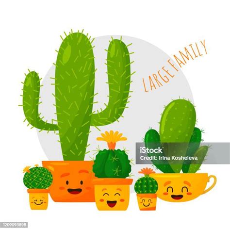 만화 스타일의 선인장의 귀여운 가족 재미있는 벡터 가족 문자 엄마 아빠와 아이 가시에 대한 스톡 벡터 아트 및 기타 이미지 가시 가정 생활 가족 Istock