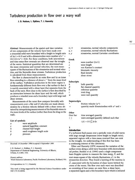 Turbulence Production In Flow Over A Wavy Wall Pdf Boundary Layer Turbulence