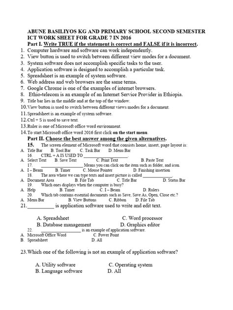 Grade 7 Ict Work Sheett Pdf Window Computing World Wide Web