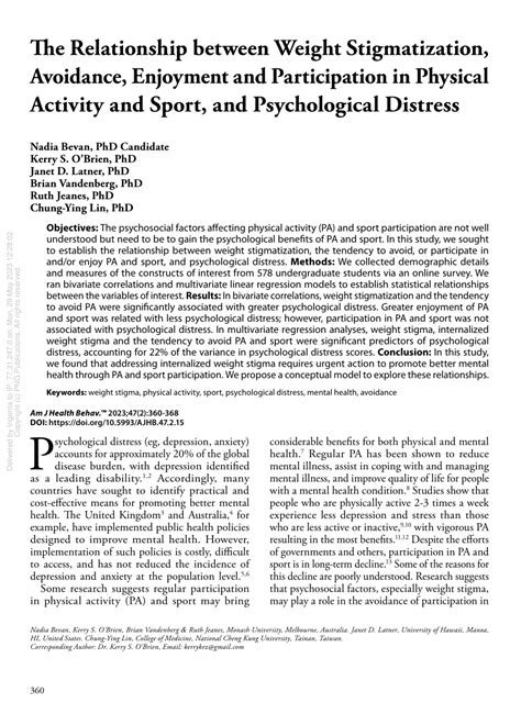 Pdf The Relationship Between Weight Stigmatization Avoidance
