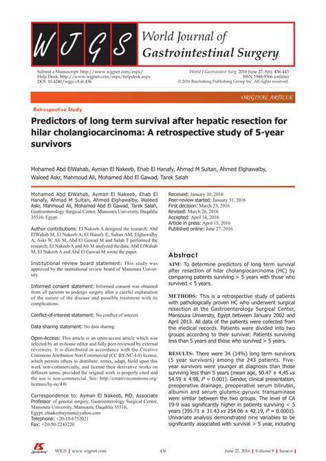 Pdf Predictors Of Long Term Survival After Hepatic Resection For Hilar Cholangiocarcinoma A