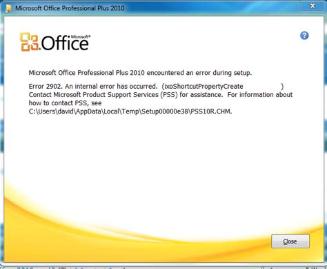 error when installing microsoft office 2010 windows 7 forums