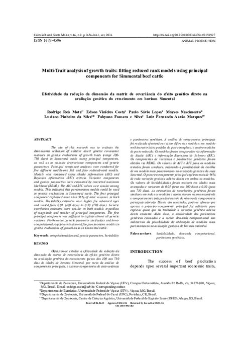 Pdf Multi Trait Analysis Of Growth Traits Fitting Reduced Rank Models Using Principal