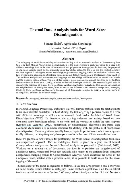 Pdf Textual Data Analysis Tool For Word Sense Disambiguation