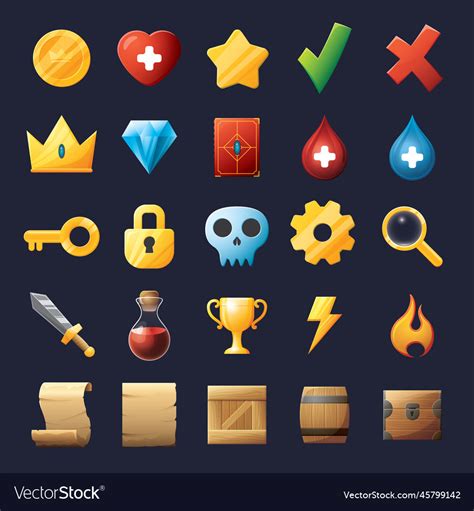 Game Ui Assets Set Gaming User Interface Icons Vector Image