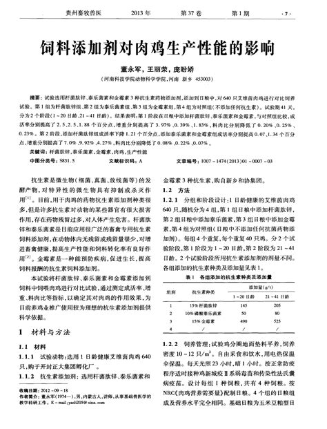饲料添加剂对肉鸡生产性能的影响 word文档在线阅读与下载 无忧文档