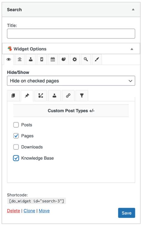 Wordpress Widget And Block Pages Visibility Widget Options