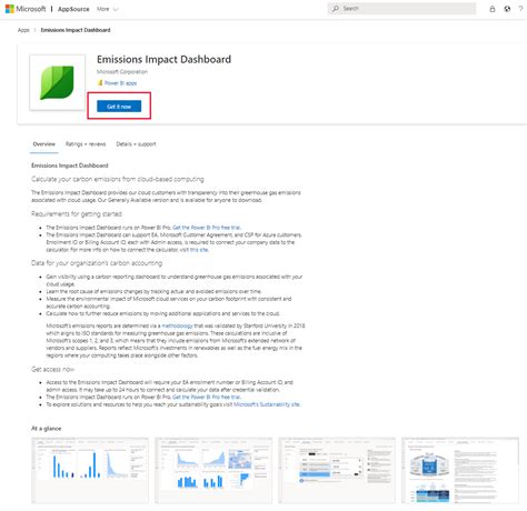 connect to the emissions impact dashboard for azure power bi