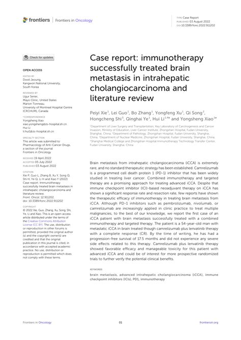 Pdf Case Report Immunotherapy Successfully Treated Brain Metastasis In Intrahepatic