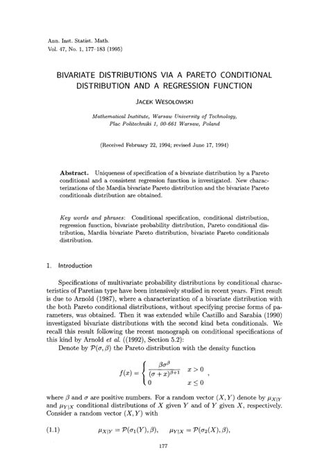 Pdf Bivariate Distributions Via A Pareto Conditional Distribution And