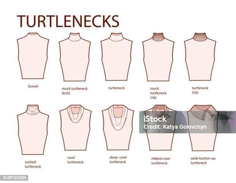 목선 터틀넥 옷 스웨터 톱 늑골 니트 깔때기 목 기술 패션 일러스트 라인과 장착 된 바디 세트 플랫 의류 템플릿 앞면 여성 남성 남녀 Cad 모형 0명에 대한 스톡 벡터