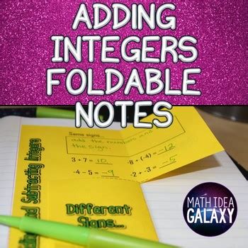 Adding And Subtracting Integers Foldable Notes For Interactive Notebook