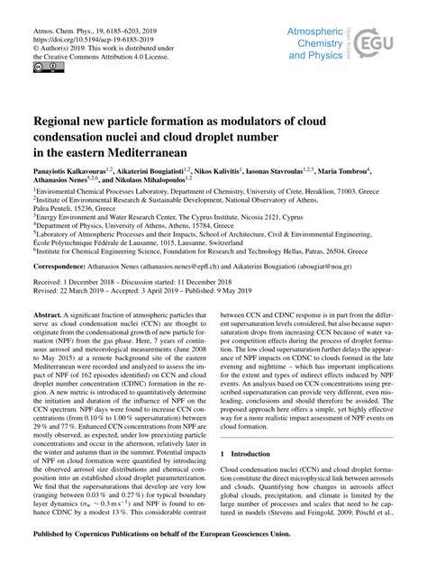 Pdf Regional New Particle Formation As Modulators Of Cloud Condensation Nuclei And Cloud