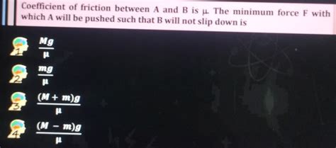 Coefficient Of Friction Between A And B Is Mu The Minimum Force F With