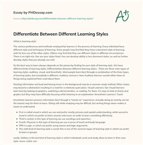 differentiate between different learning styles 400 words