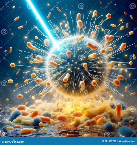 Ultra Violet Laser Exploding A Colony Of Biological Viruses Germs Bacteria Stock Image Image