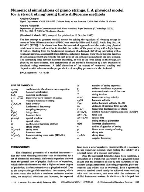 Numerical Simulations Of Piano Strings Pdf Sampling Signal