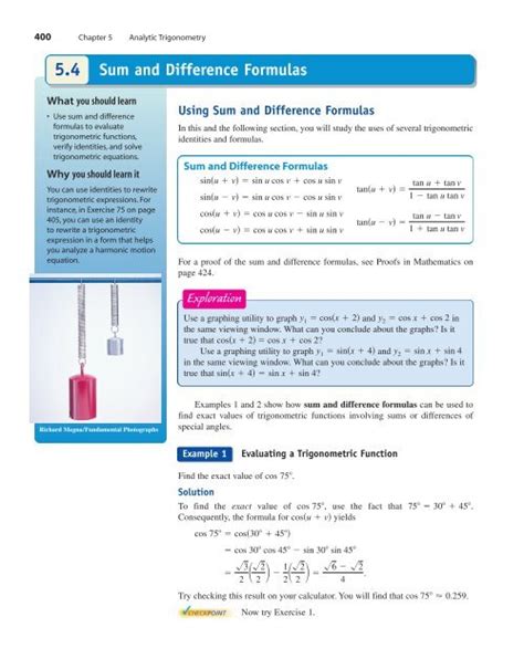 sum and difference formulas exploration